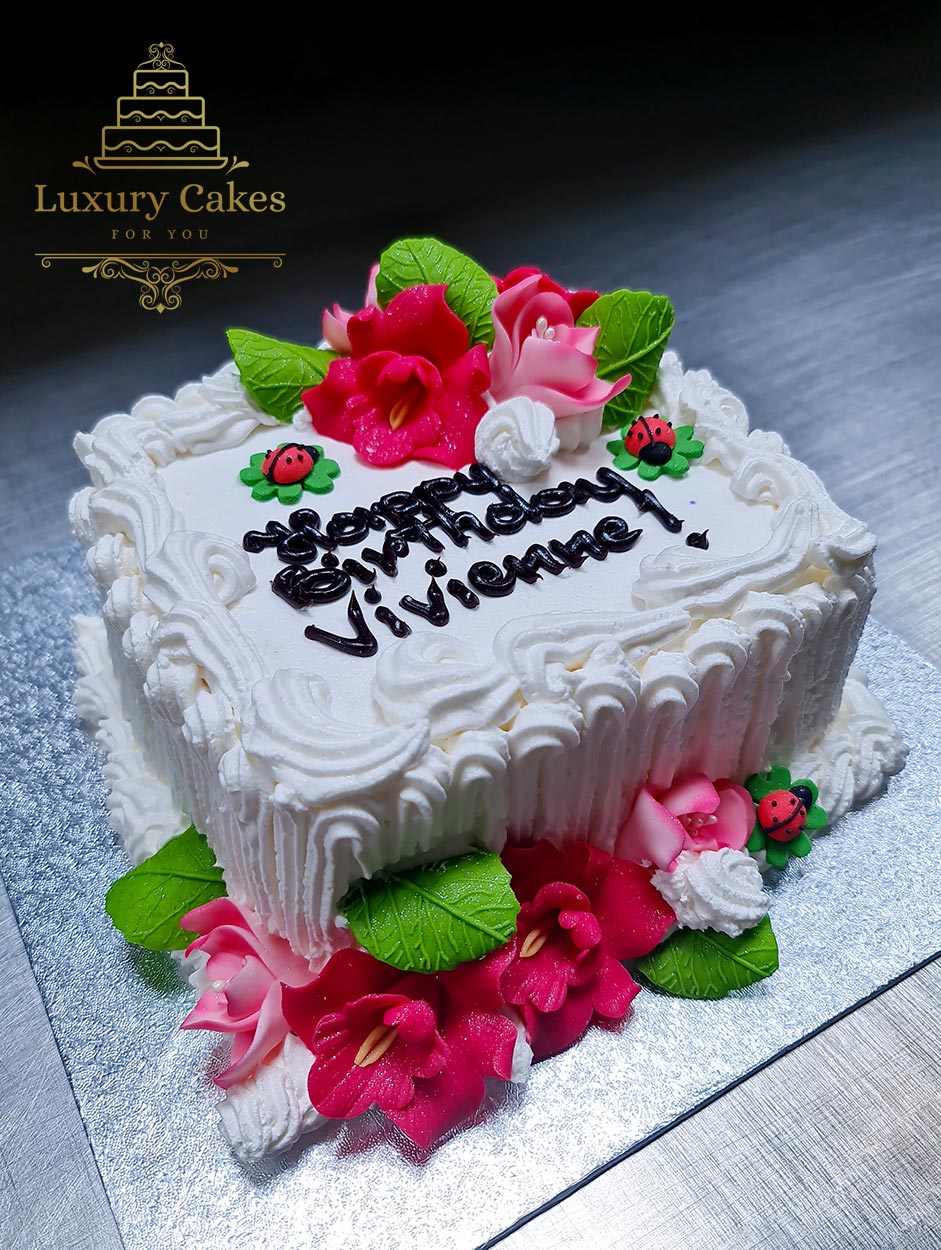 Birthday square cream cake - Luxury Cakes 4U